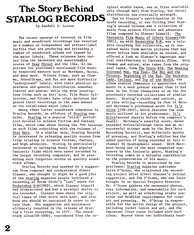 From The Archives: Starlog Records | Musique Fantastique